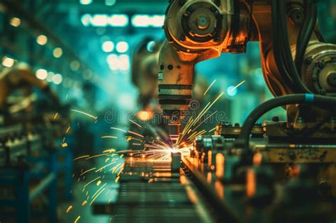 Automated Production Line With Robotic Arms Precision Robotic Arms Working On An Assembly Line