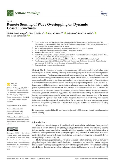 Pdf Remote Sensing Of Wave Overtopping On Dynamic Coastal Structures