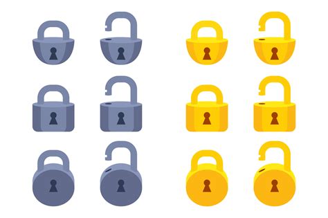 Game Icon Golden Metal Closed Lock Of Different Shapes Vector