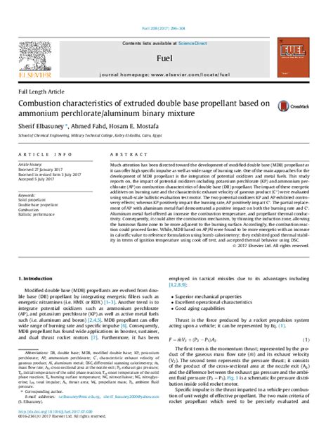 Pdf Combustion Characteristics Of Extruded Double Base Propellant Based On Ammonium