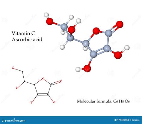 Vitamin C Ascorbic Acid Skeletal Formula And Molecular Structure