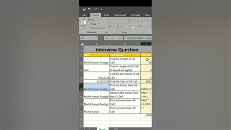Excel Interview Questions And Answers Excel Tutorial Shorts