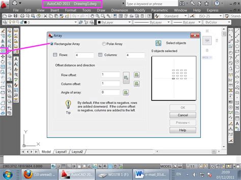 array in autocad 2012 where is the dialogue box autodesk community