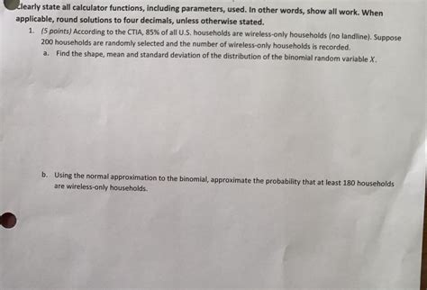 Solved Clearly State All Calculator Functions Including