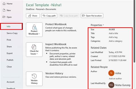 how to edit document properties in excel