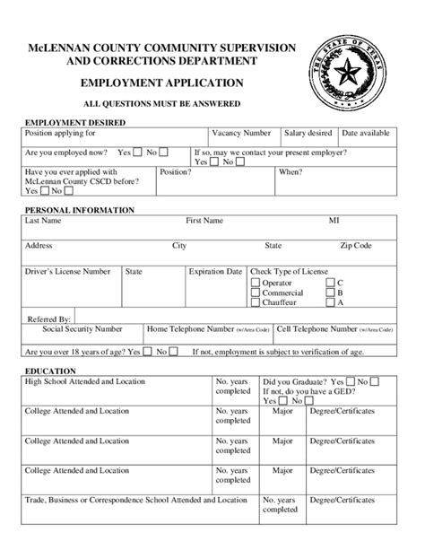 Correctional Services Application Form Mclennan Free Download