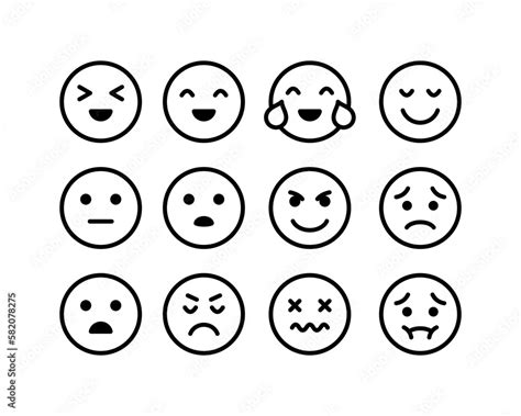 Emotion Icons Set Linear Icons Black Variety Of Emotions Vector