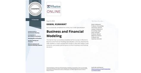 Kamal Kumawat On Linkedin Completion Certificate For Business And Financial Modeling