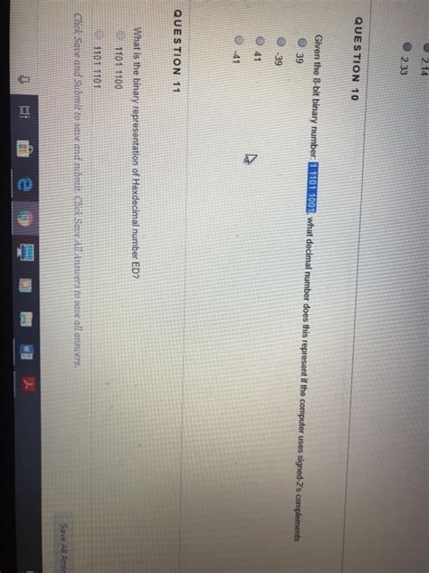 Solved O 233 Question 10 Given The 8 Bit Binary Number