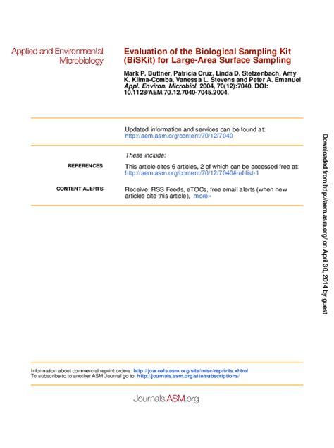Pdf Evaluation Of The Biological Sampling Kit Biskit For Large Area