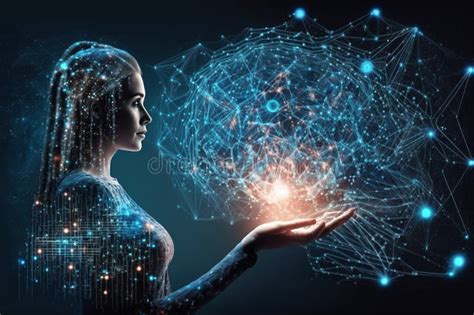 Big Data Concept Digital Neural Network Business Woman Hand Touching Introduction Of