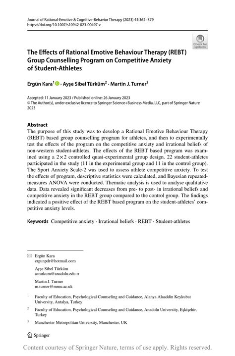 The Effects Of Rational Emotive Behaviour Therapy Rebt Group Counselling Program On