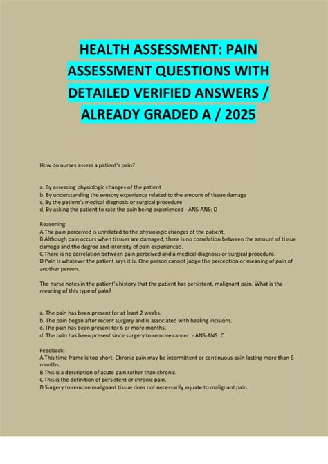 Health Assessment Pain Assessment Questions With Detailed Verified