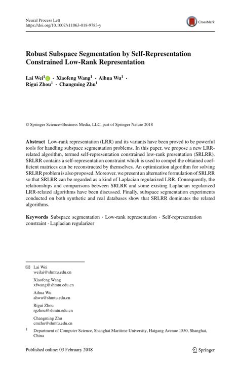 Pdf Robust Subspace Segmentation By Self Representation Constrained Low Rank Representation