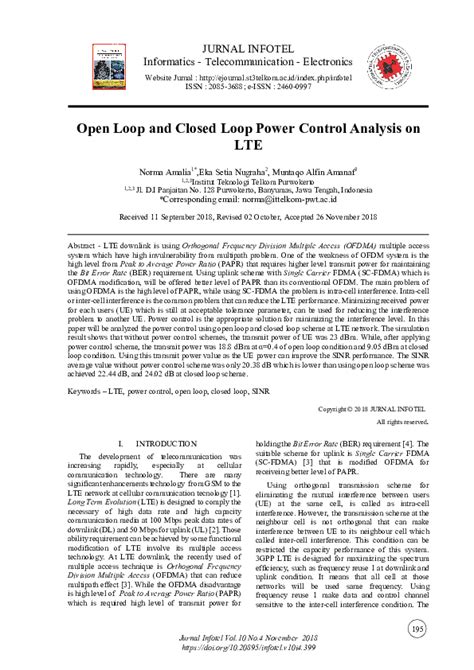 Pdf Open Loop And Closed Loop Power Control Analysis On Lte