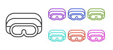 흰색 배경에 격리 된 검은 줄 스키 고글 아이콘 익스트림 스포츠 스포츠 장비 다채로운 아이콘을 설정합니다 벡터 겨울에 대한 스톡