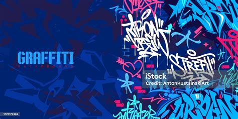 블루 추상 도시 스타일 힙합 낙서 거리 예술 벡터 일러스트 레이 션 배경 패턴에 대한 스톡 벡터 아트 및 기타 이미지 패턴