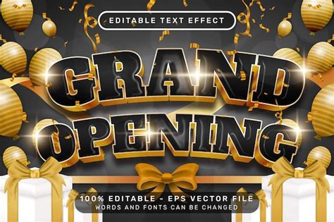 리본 및 조명 그림이 있는 그랜드 오프닝 3d 텍스트 효과 및 편집 가능한 텍스트 효과 프리미엄 벡터