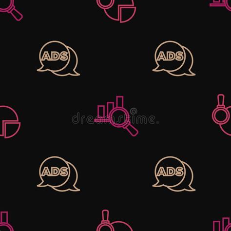 Set Line Magnifying Glass And Analysis Advertising And On Seamless Pattern Vector Stock Vector
