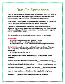 Run On Sentences By Moyer Academy TPT
