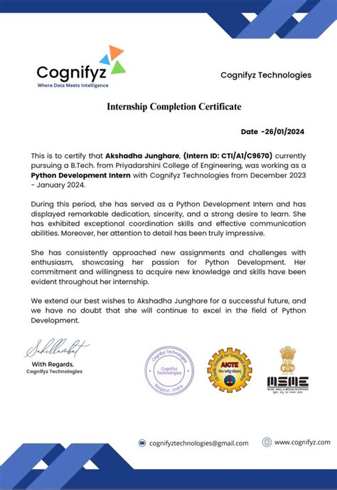 Akshadha Junghare On Linkedin Internshipcompletion