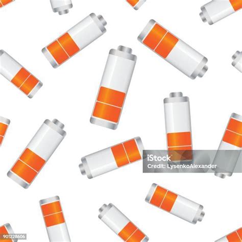 배터리 레벨 표시기 원활한 패턴 배경입니다 비즈니스 평면 벡터 일러스트입니다 배터리 심볼 패턴입니다 0명에 대한 스톡 벡터 아트