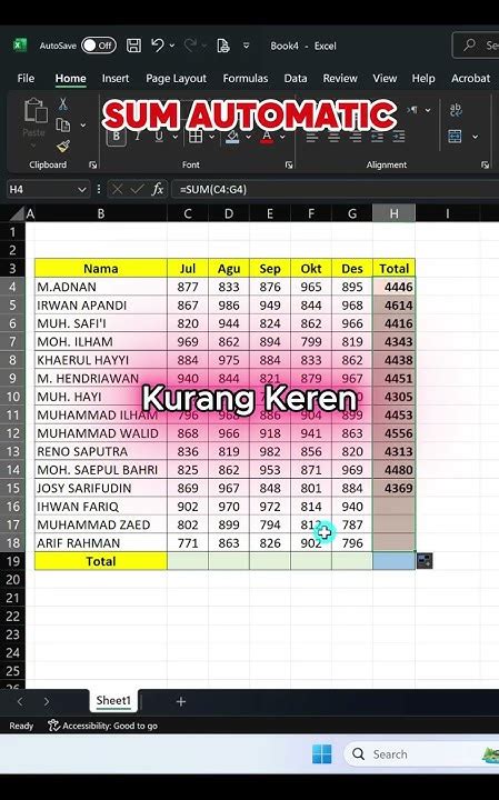 Sum Automatic Excel Exceltips Tipsdantrik Exceltricks Youtube