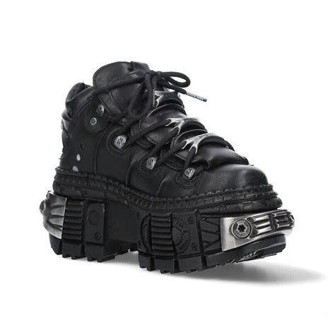 New Rock Boots Wall106 S10 Unisex Metallic Black Leather Platform