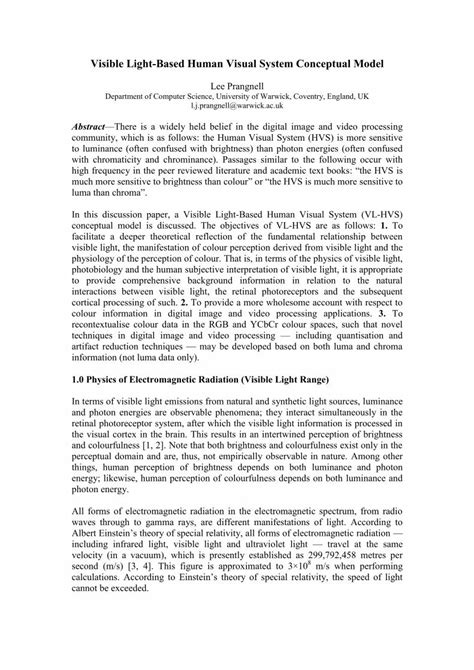 Pdf Visible Light Based Human Visual System Conceptual Model
