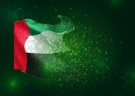 다각형 및 데이터 번호와 녹색 배경에 벡터 3d 플래그에 아랍 에미리트 프리미엄 벡터