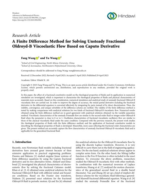 Pdf A Finite Difference Method For Solving Unsteady Fractional Oldroyd B Viscoelastic Flow