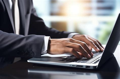 Premium AI Image A Man Is Typing On A Laptop With His Hands On The Keyboard