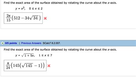 Solved Find The Exact Area Of The Surface Obtained By