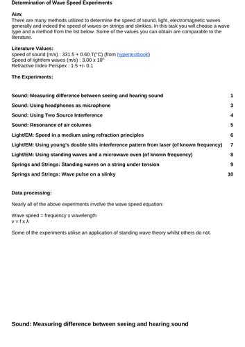 Wave Speed Experiments Teaching Resources