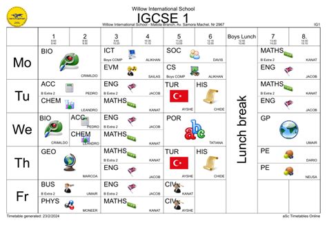 Igcse 1 Timetable Willow International School