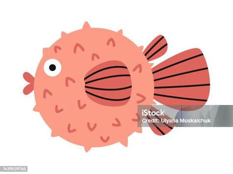 벡터 귀여운 빨간 지구본입니다 평평한 디자인의 열대어 해양 수중 풍선 물고기 줄무늬 지느러미가있는 복어 구에 대한 스톡 벡터 아트 및 기타 이미지 Istock