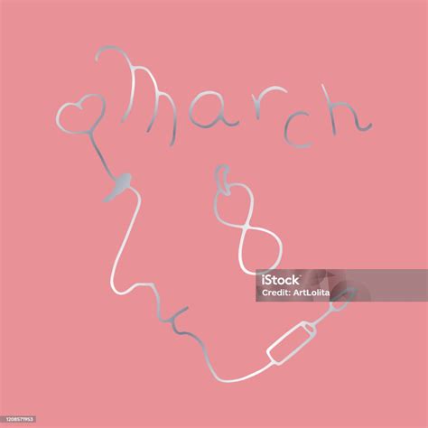 해피 인터내셔널 여성의 날 3월 8일 봄 분위기 카드 포스터 전단지에 대한 벡터 템플릿 실버 여성 실루엣 귀걸이 립 글로스 하트 3월에 대한 스톡 벡터 아트 및 기타 이미지