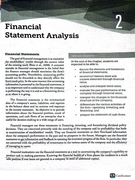 Fin 081 Chapter 2 Financial Statement Analysis Pdf