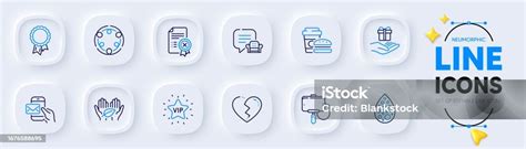 Fast Food Reject Certificate And Messenger Mail Line Icons For Web App Pictogram Icon Vector