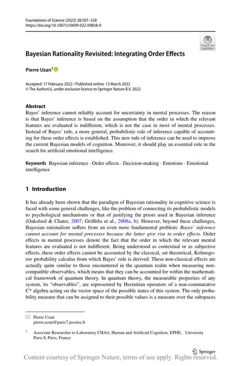 Bayesian Rationality Revisited Integrating Order Effects Found Sci 2022 Request PDF