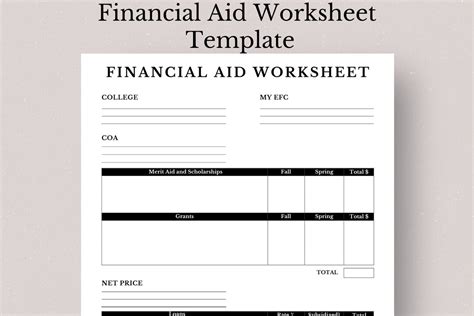 Printable Financial Aid Worksheet 1 Page Printable Financial Aid