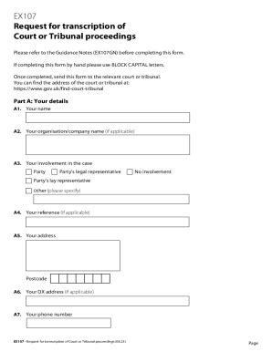 Fillable Online Order A Transcript Of Court Or Tribunal Proceedings Form Fax Email Print