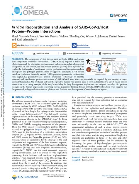 Pdf In Vitro Reconstitution And Analysis Of Sars Cov 2host Protein