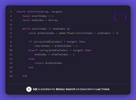 Mjks Solution For Binary Search In Lua On Exercism
