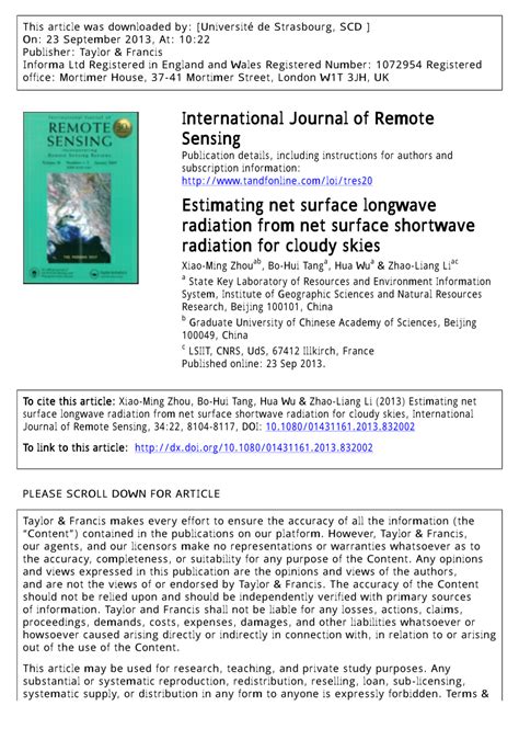 Pdf Estimating Net Surface Longwave Radiation From Net Surface