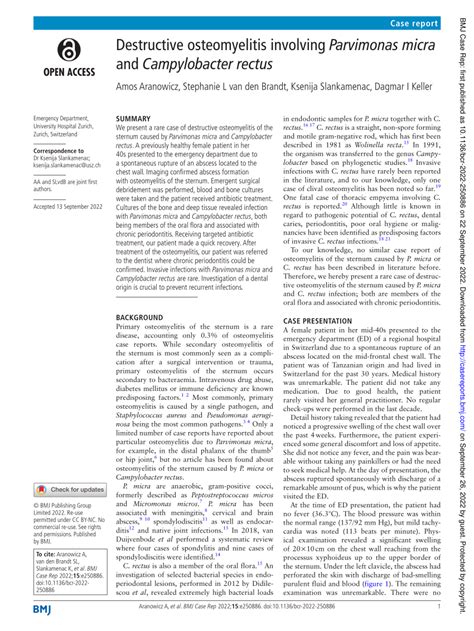 Pdf Destructive Osteomyelitis Involving Parvimonas Micra And