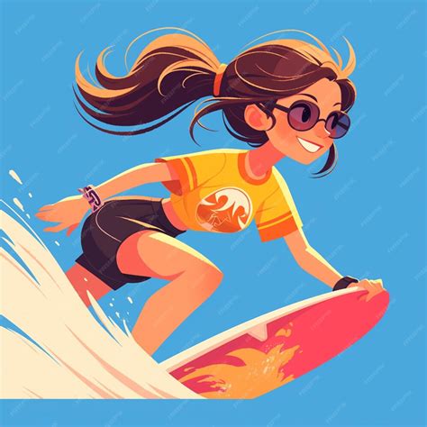 Premium Vector A San Diego Girl Practices Surfing In Cartoon Style