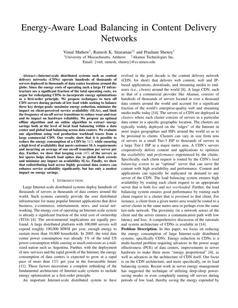 pdf energy aware load balancing in content delivery networks