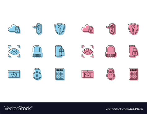 Set Line Firewall Security Wall Lock Cloud Vector Image
