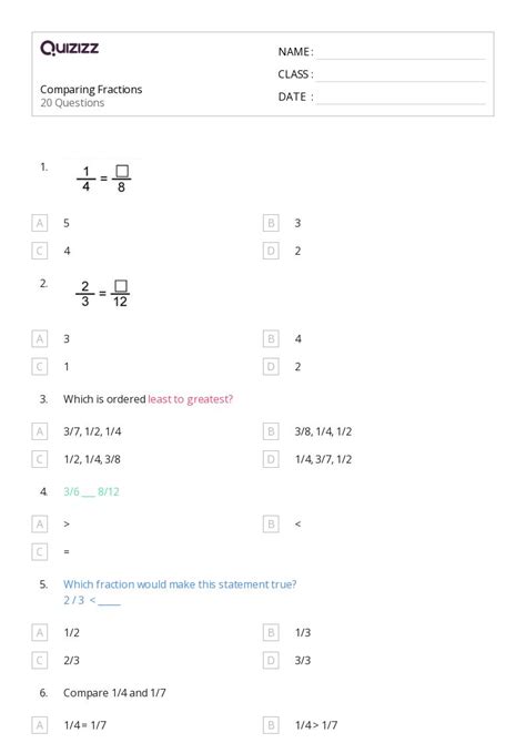 50 Comparing Fractions Worksheets On Quizizz Free And Printable